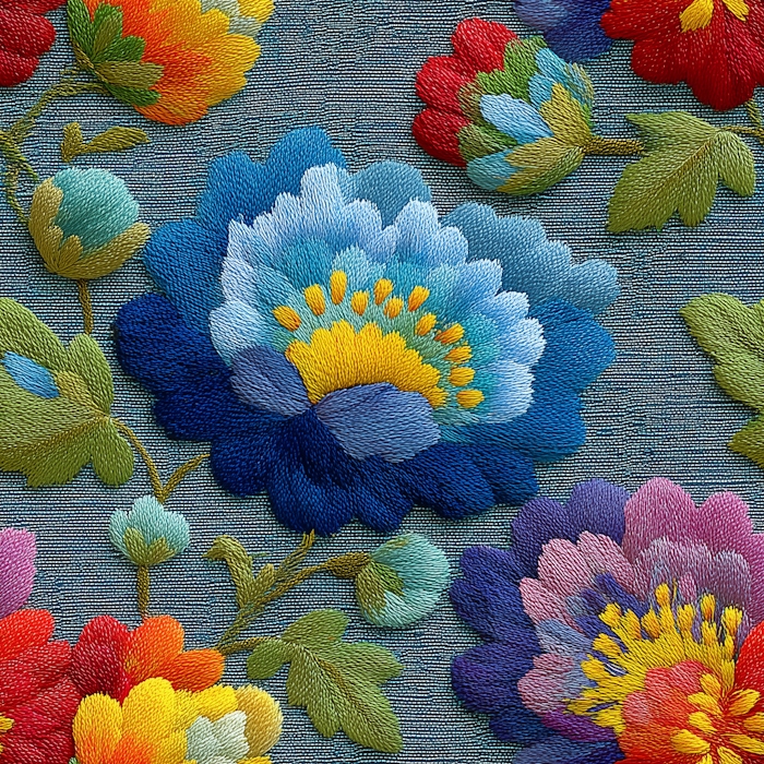 Vibrant Floral Embroidery Wallpaper
