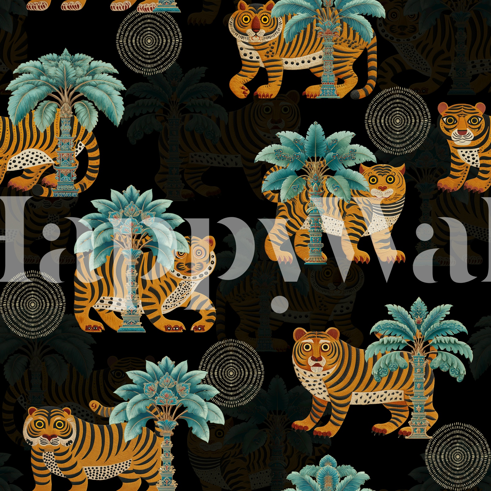 Tropical Tiger Wallpaper - Black Jungle Design