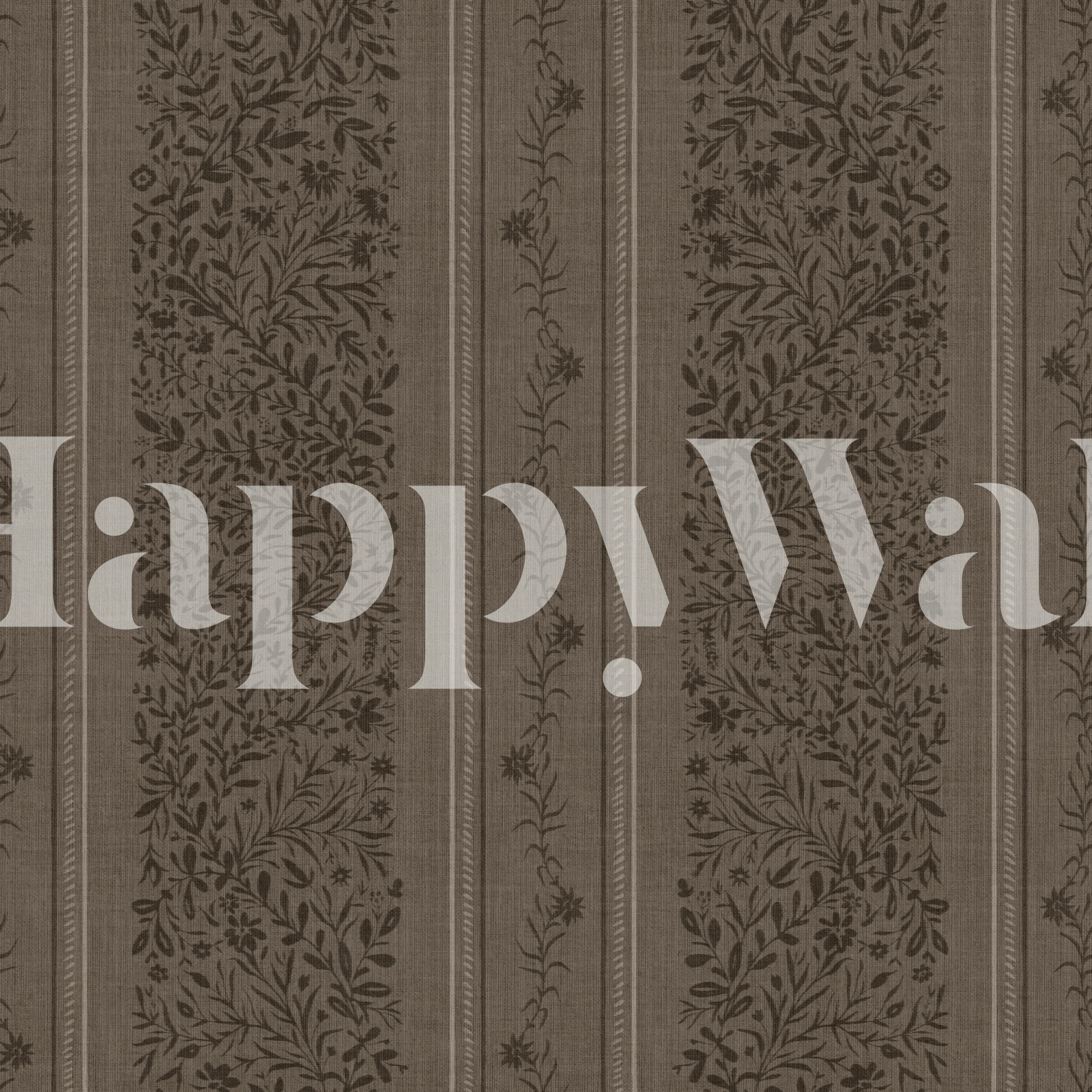 Vintage Floral Striped Wallpaper Dark Brown