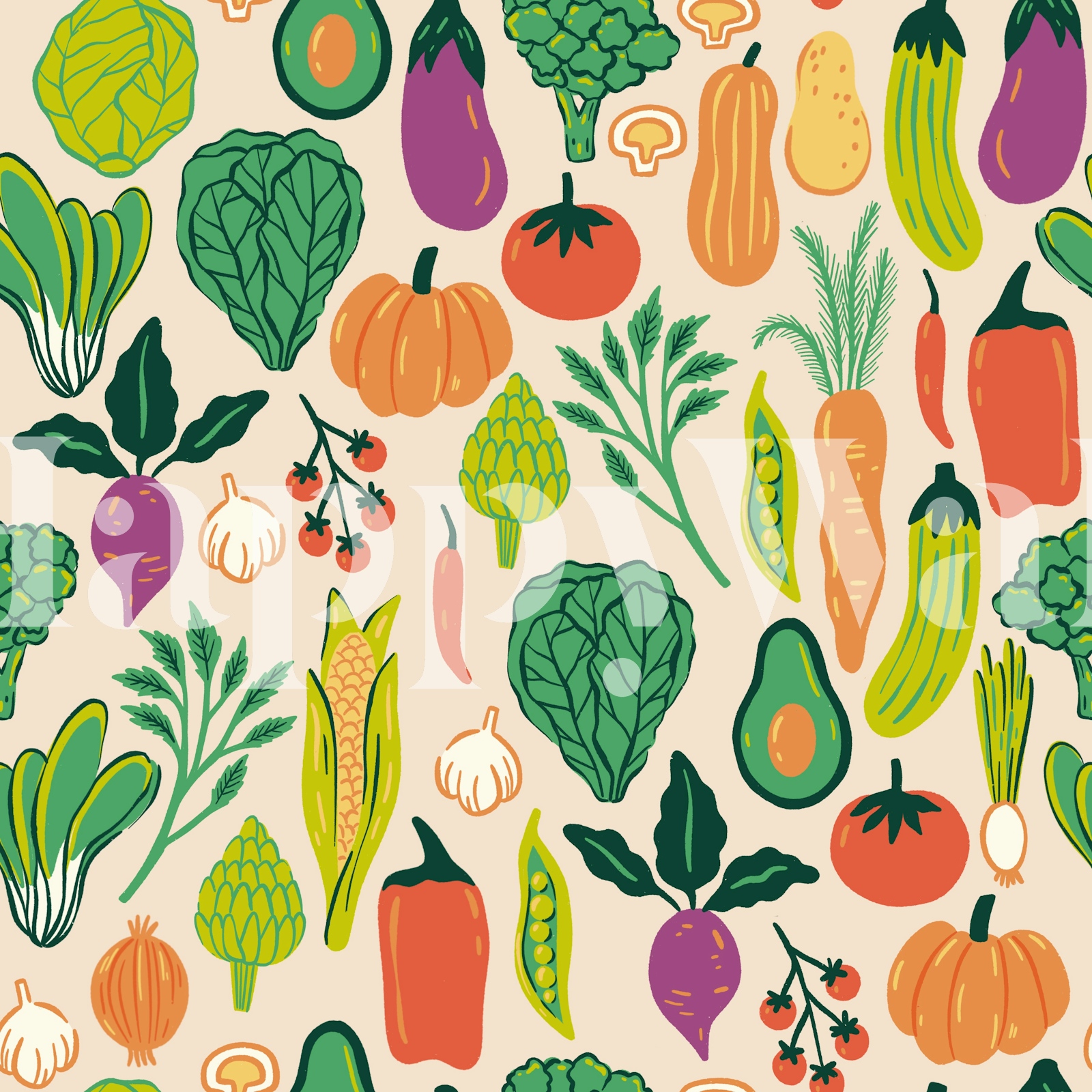 Colorful Veggie Pattern Wallpaper