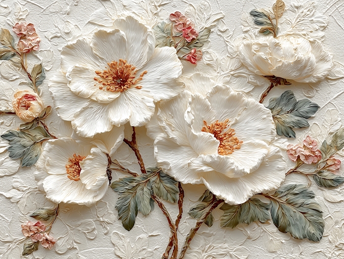 Ivory Floral Stucco Wallpaper | happywall.com