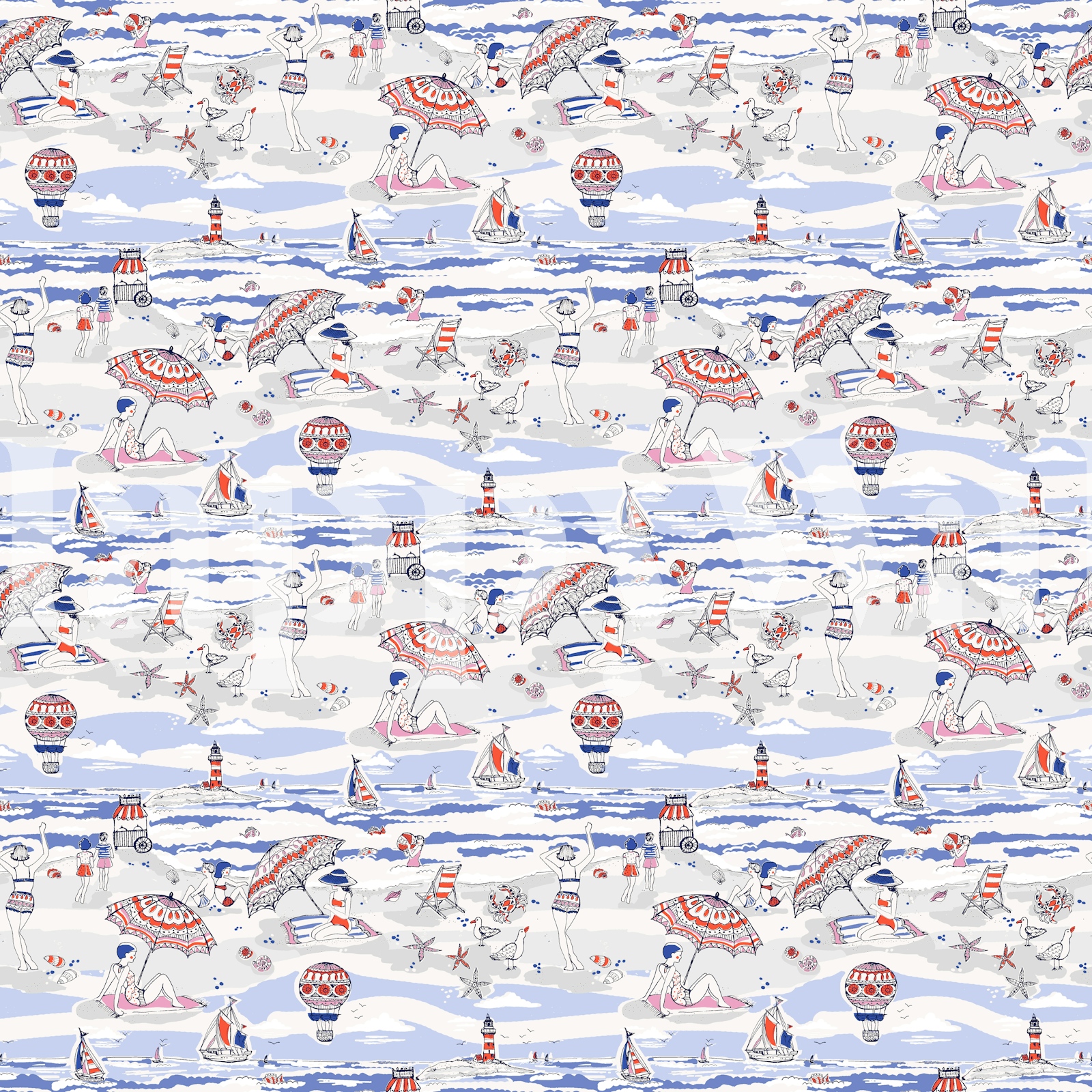 Retro Beach Day Scene Wallpaper | happywall.com