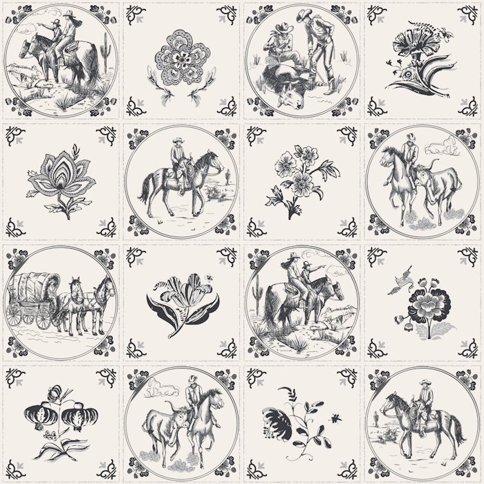 Cowboy Life Scene Tiles – Black | Happywall