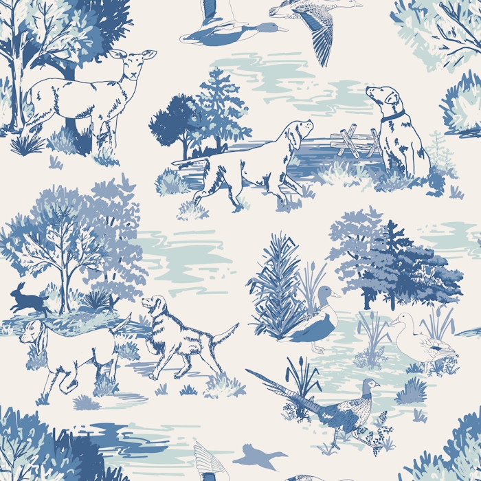 Vintage Forest Wildlife - Blue Wallpaper