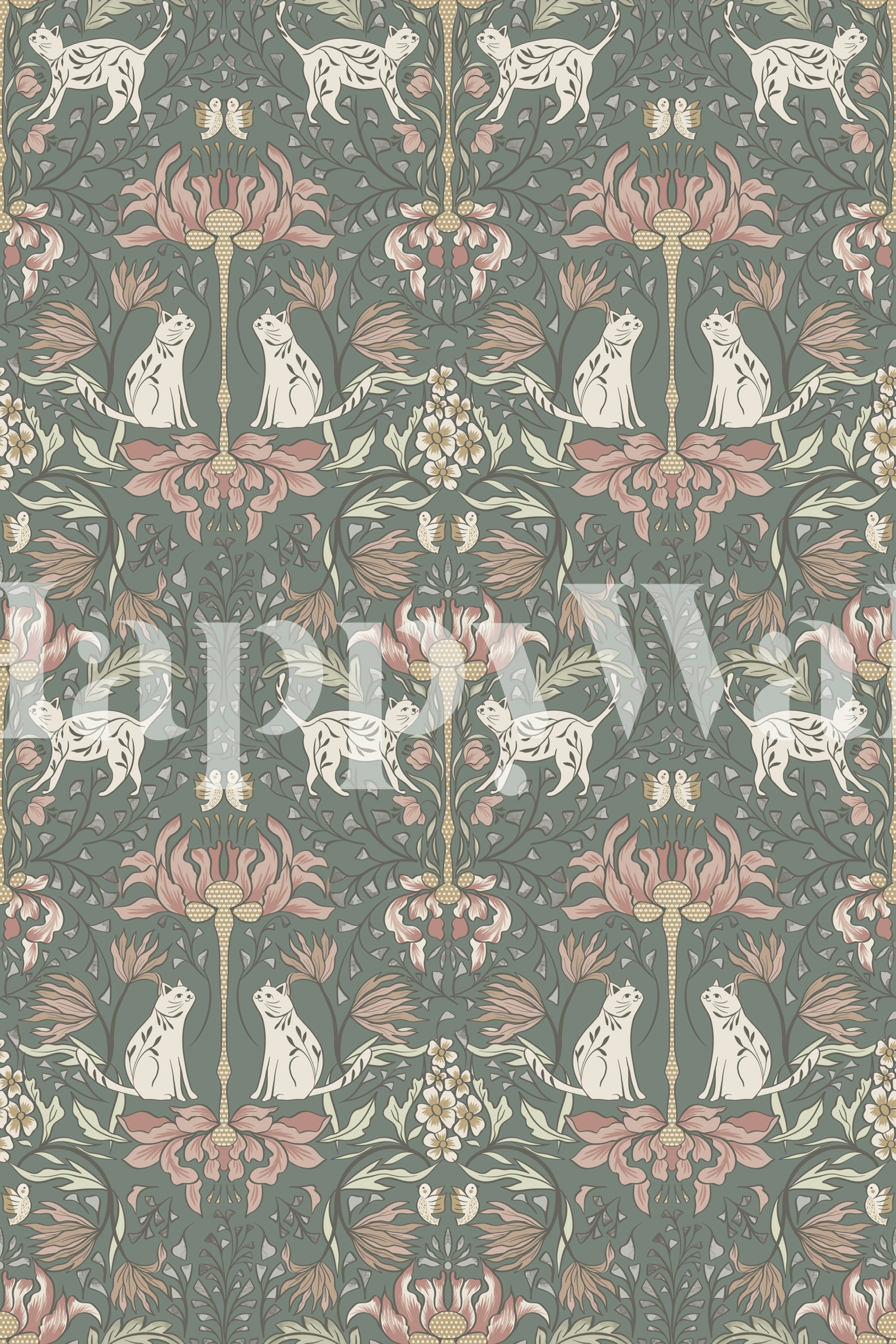 Meow in Bloom – Forest Green | HappyWall