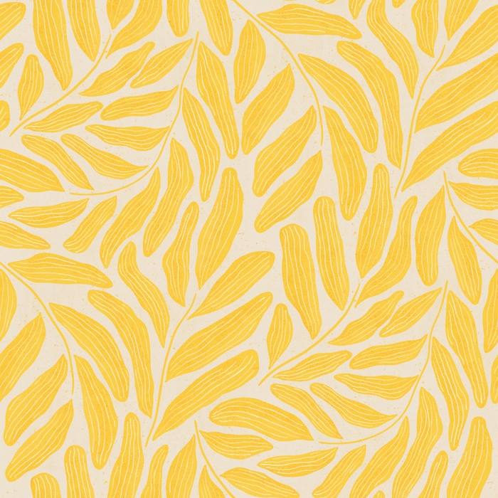 Big Bold Leaves Monochrome Yellow Wallpaper