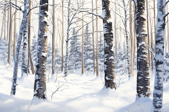 Birch Forest in Fresh Snow - happywall.com
