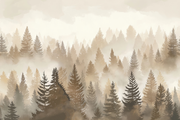 Misty Pine Forest Wallpaper | happywall.com