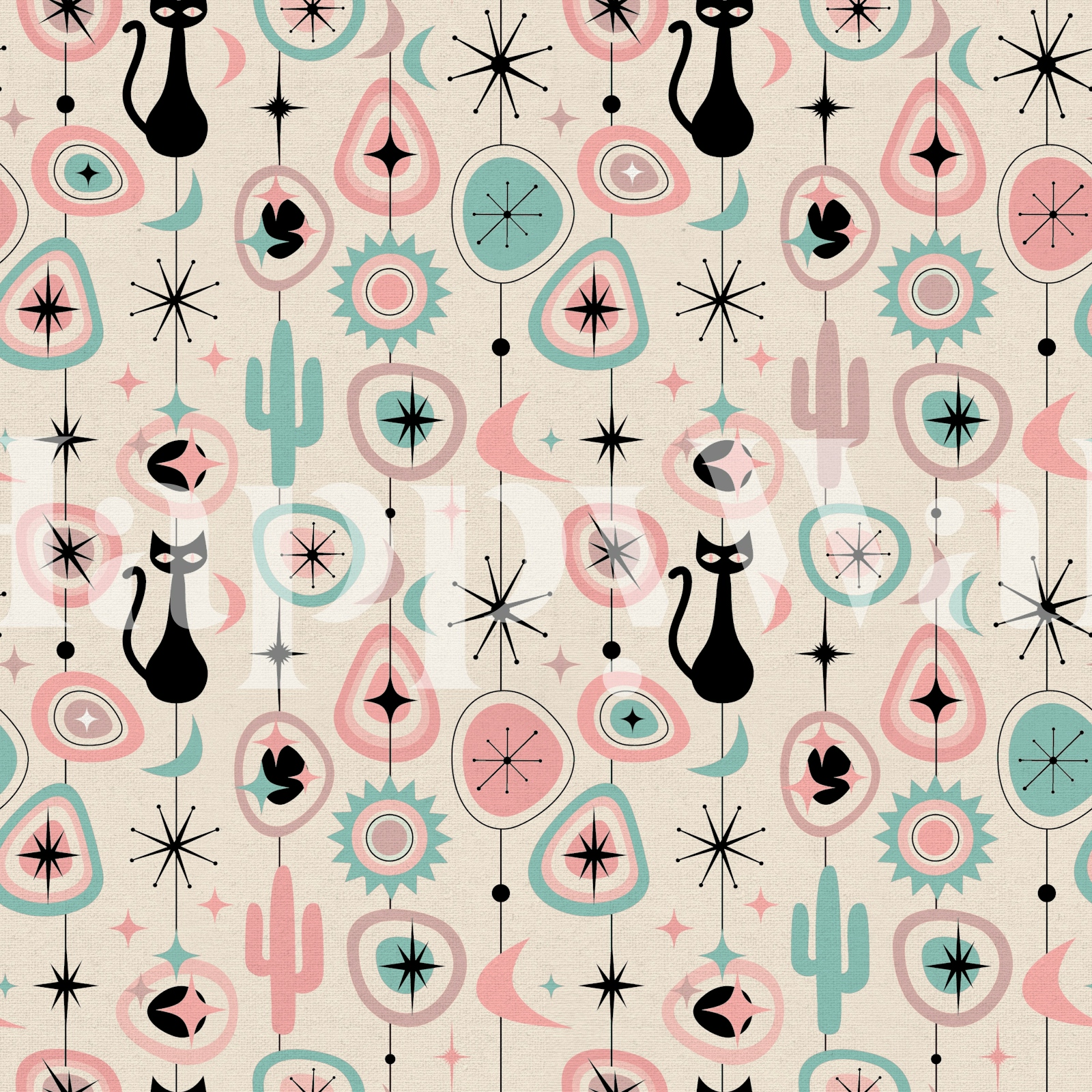 Mid Century Atomic Cats Wallpaper | Happywall