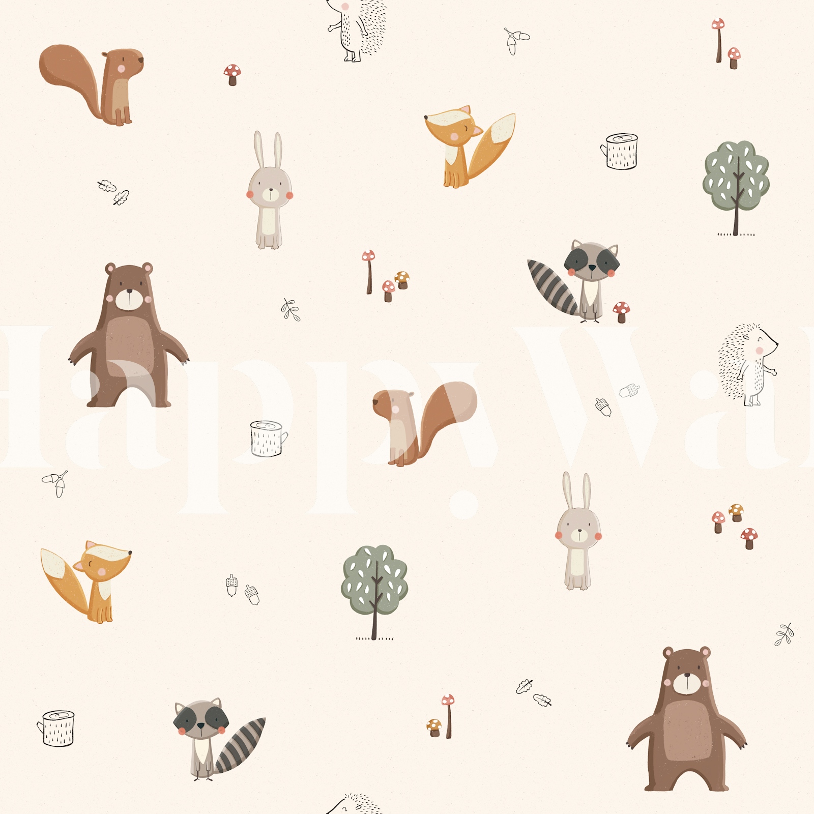 Neutral Woodland Nursery Animals - Happywall