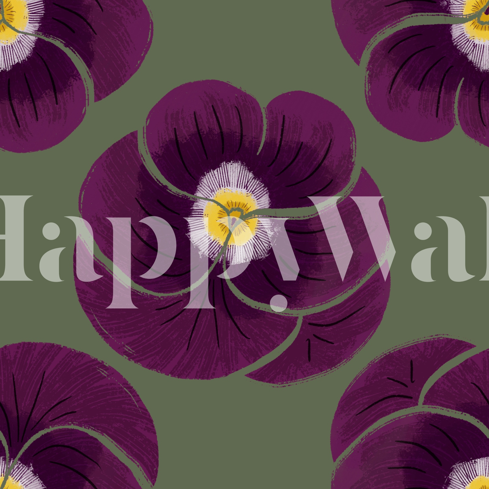 Hearts Ease Pansy Floral Pattern Wallpaper