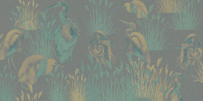 Lagoon Birds in Teal Wallpaper | happywall.com