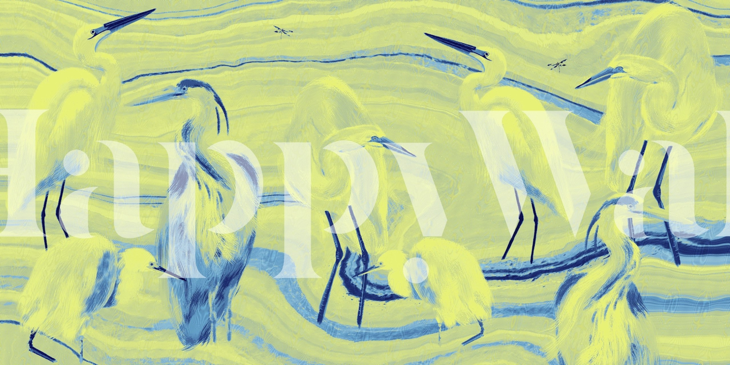 Lagoon Birds Textured In Yellow Wallpaper