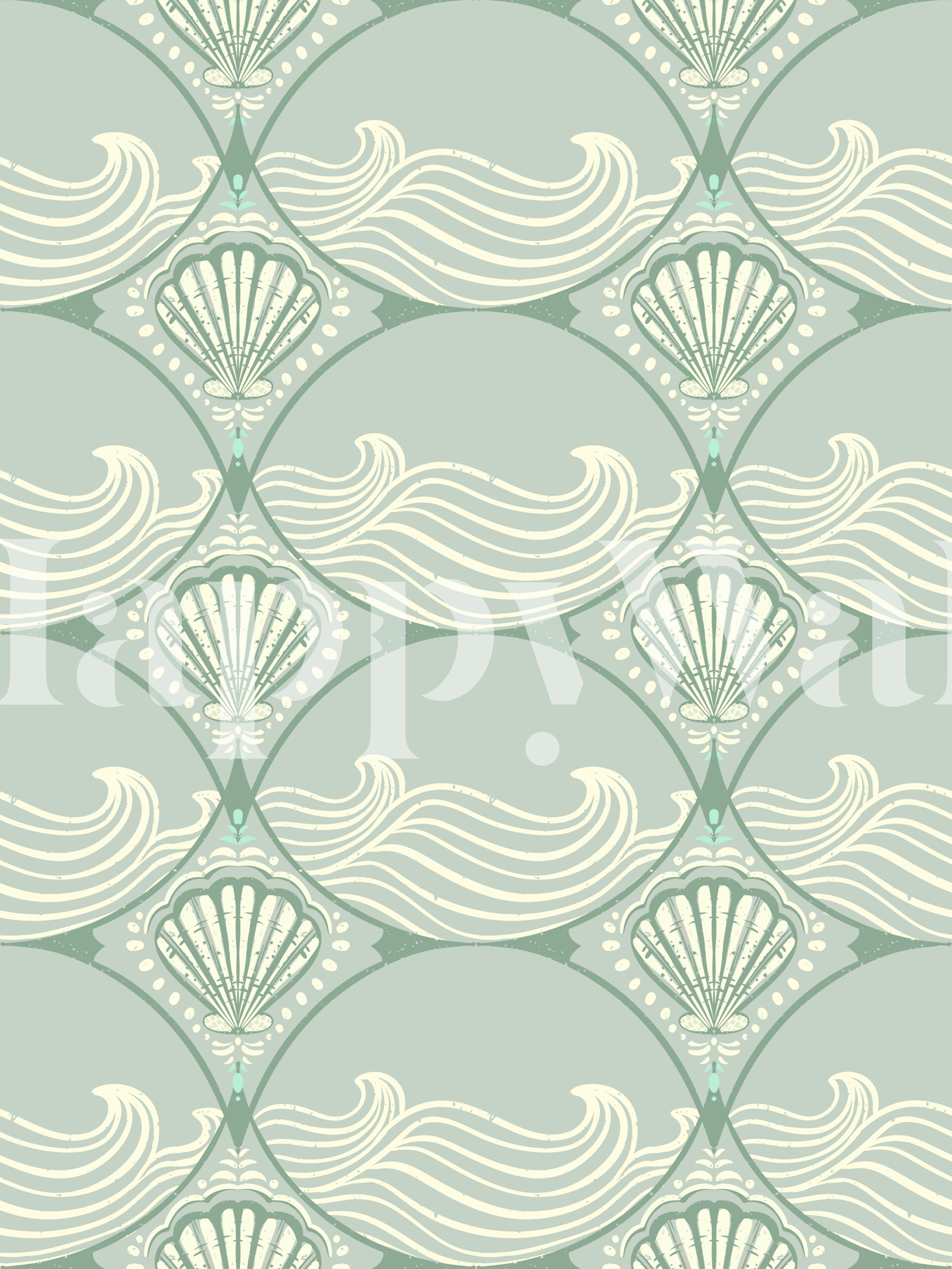 Mint Green Shell and Wave Wallpaper - Happywall