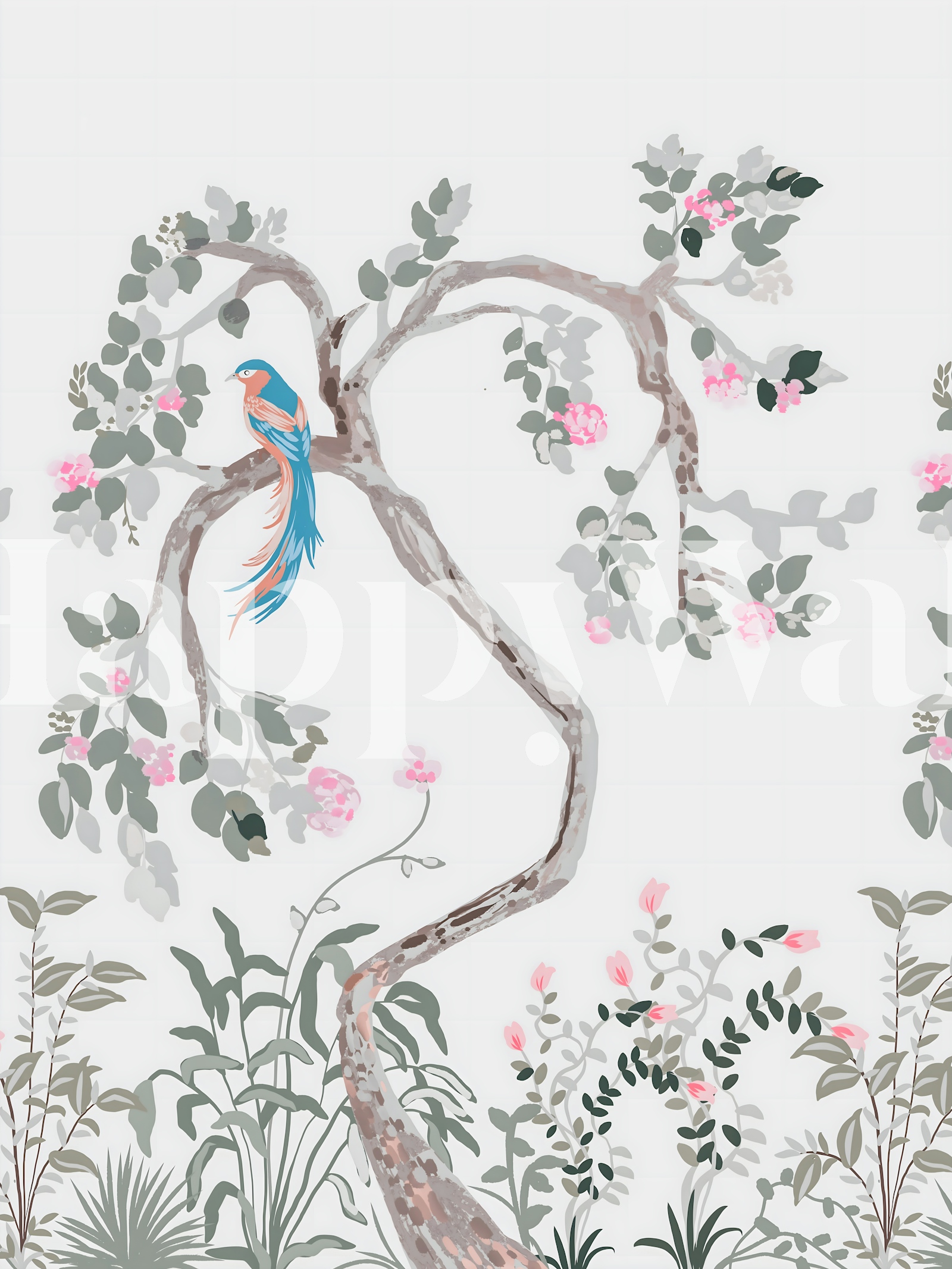 Chinoiserie Bird and Floral Branch wallpaper | Happywall