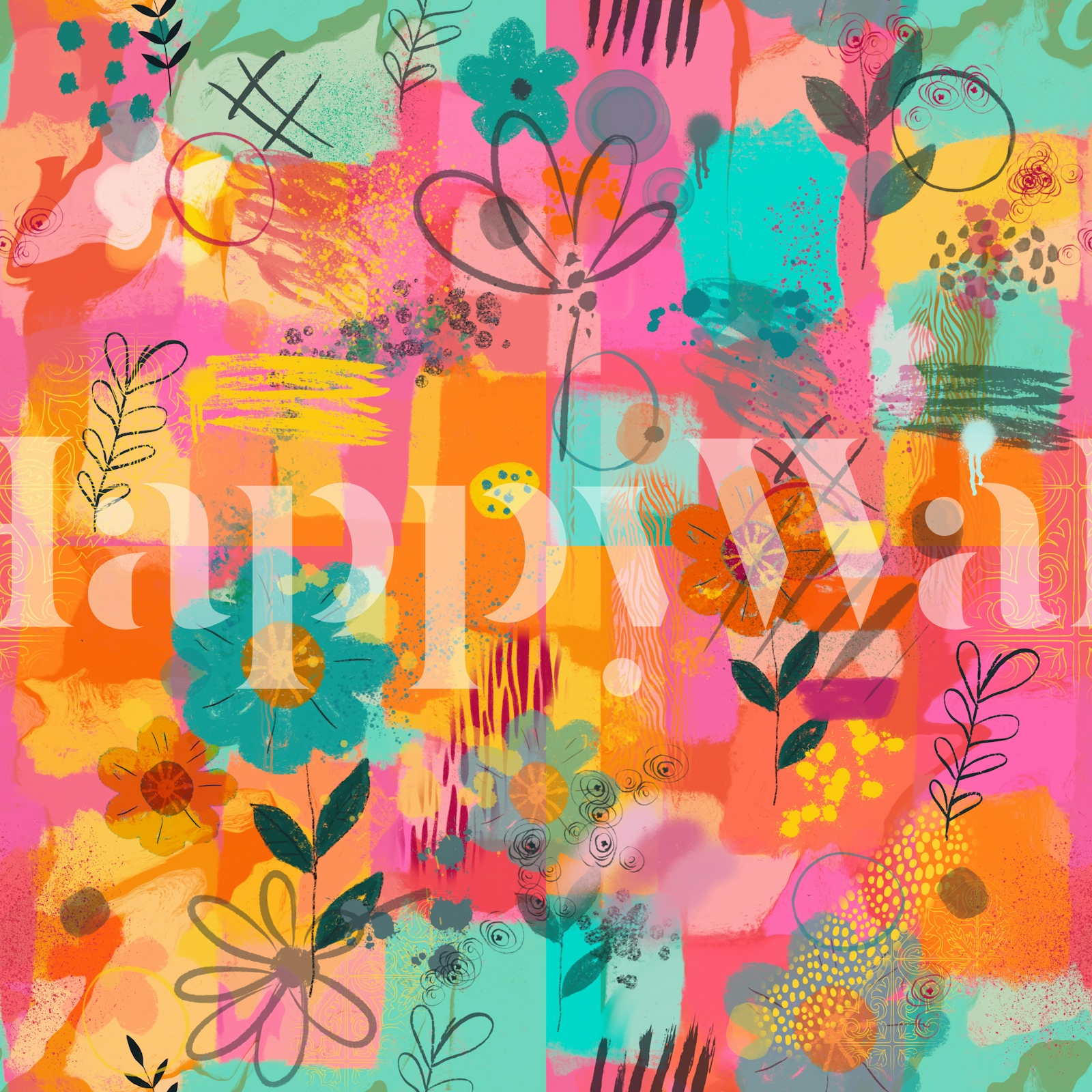 Craft Maximalism Abstract Floral Red - Happywall