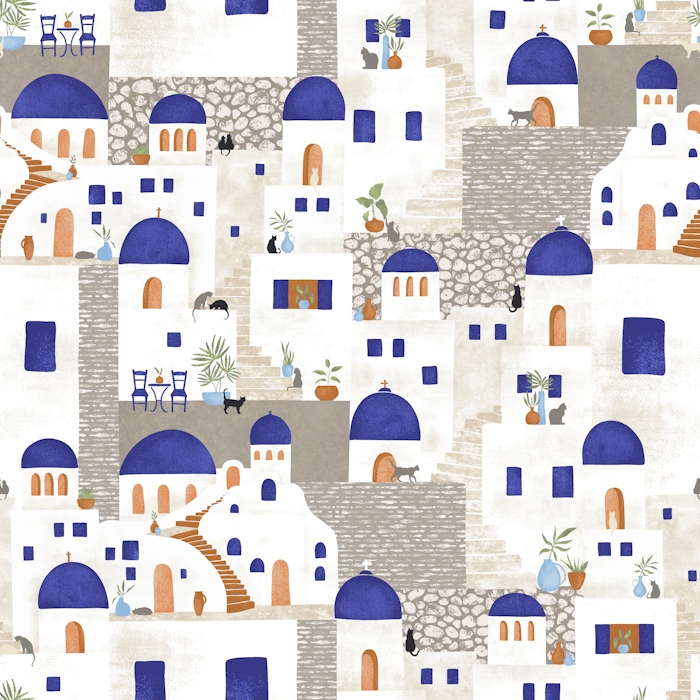 Santorini Cobalt Blue Grey Terracotta Wallpaper