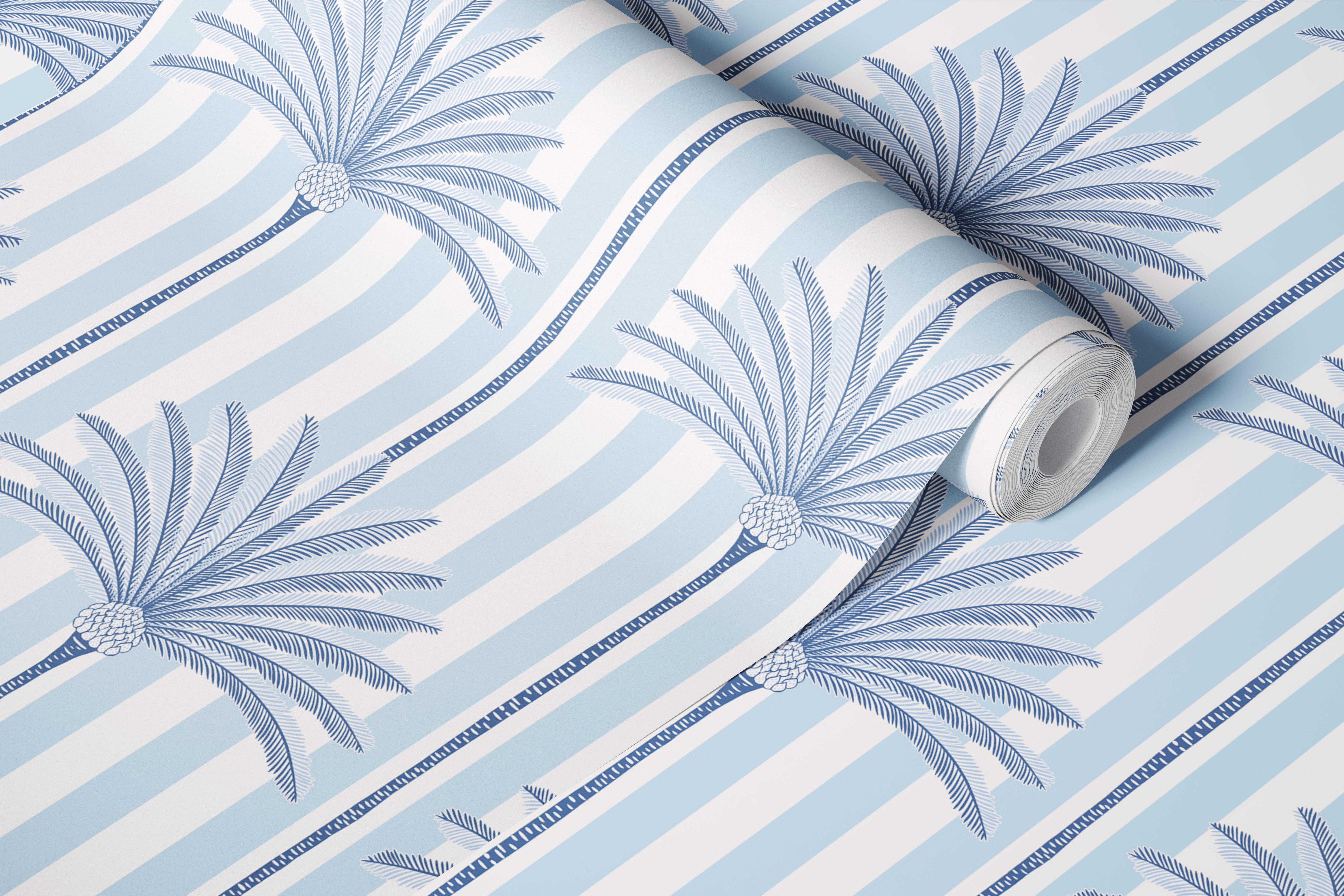 Cabana Palm Stripes - Coastal Blue | happywall.com