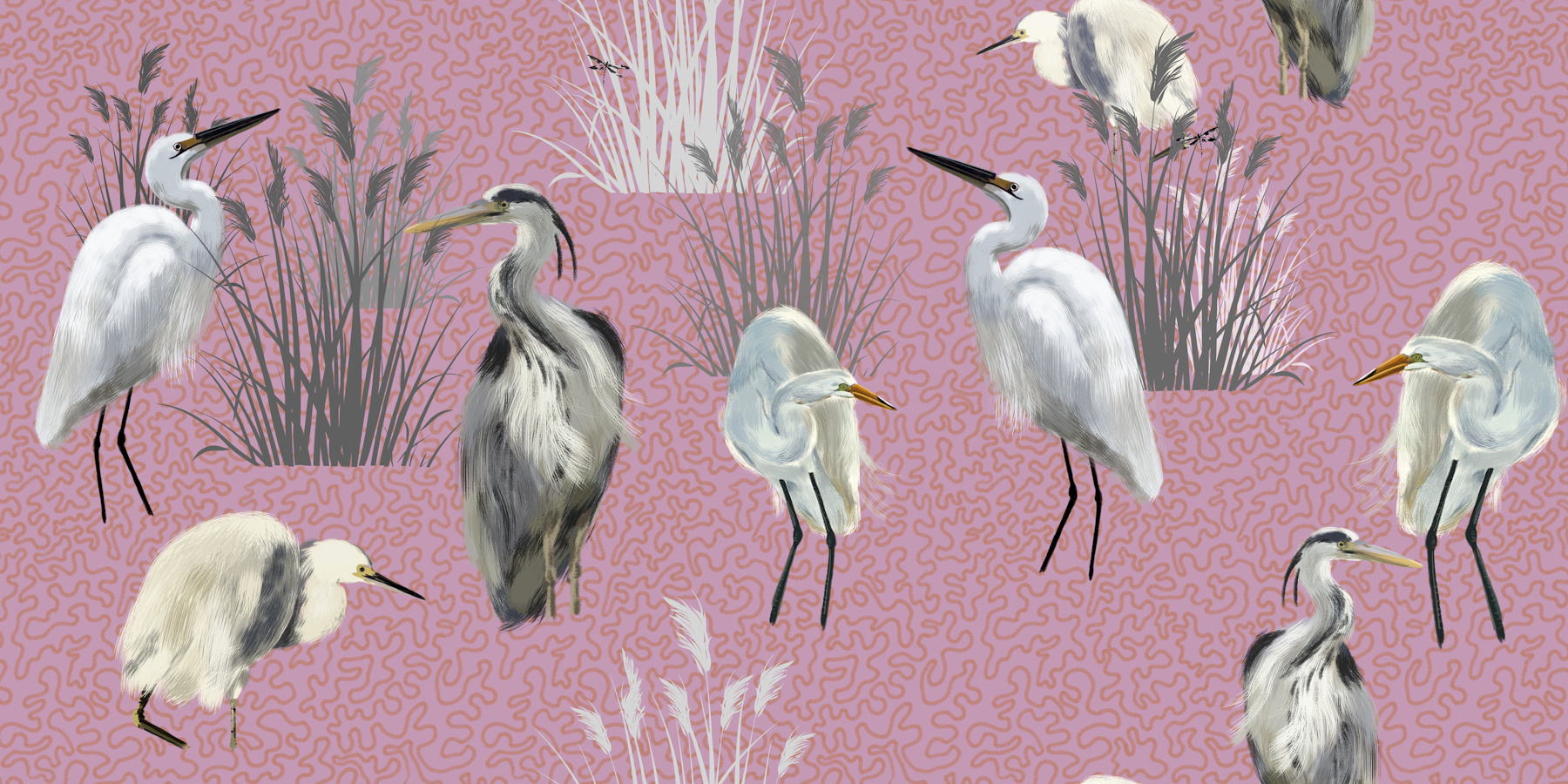 Lagoon Birds in Pink Wallpaper | Happywall.com