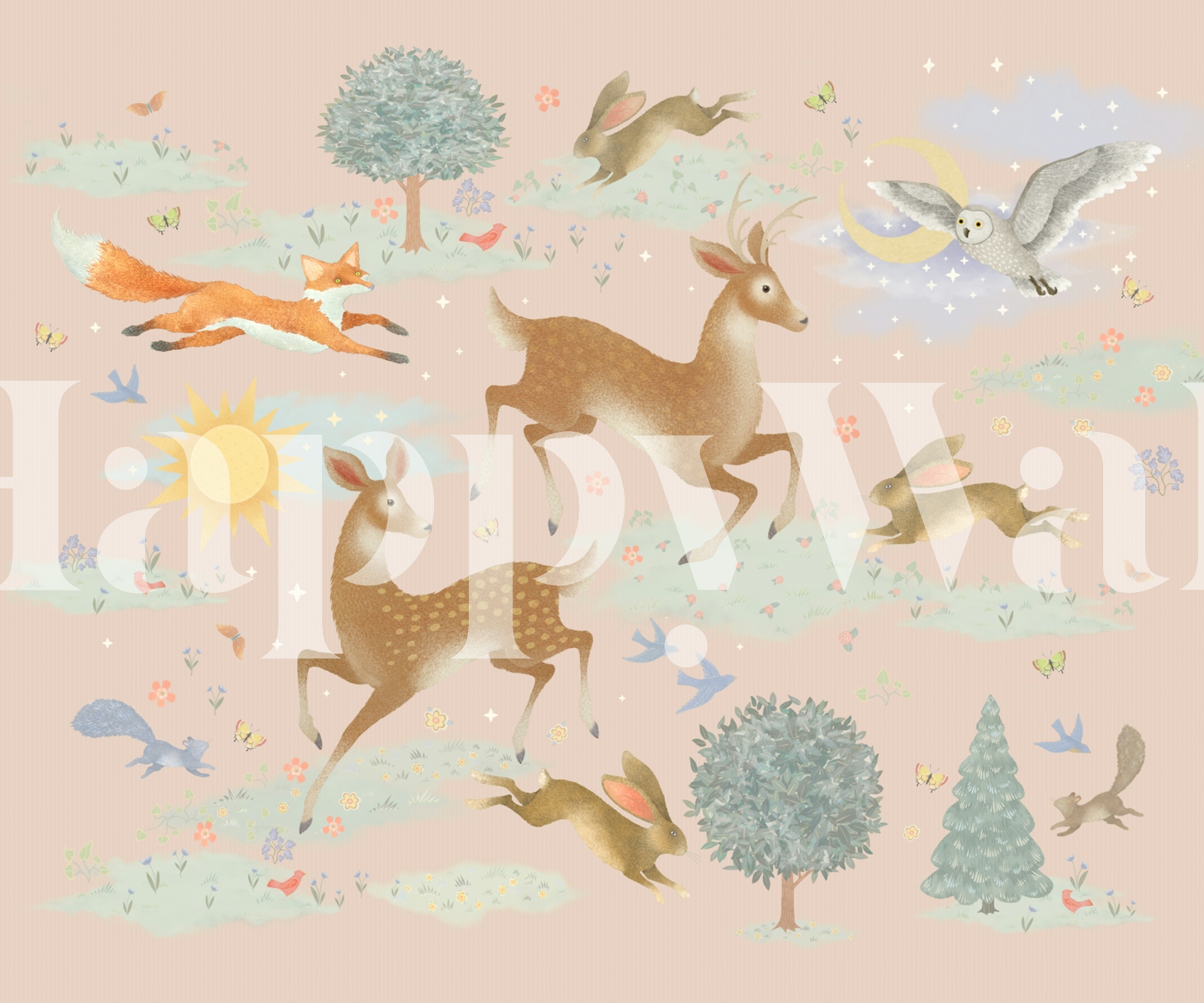 Watercolor Forest Animals Mural