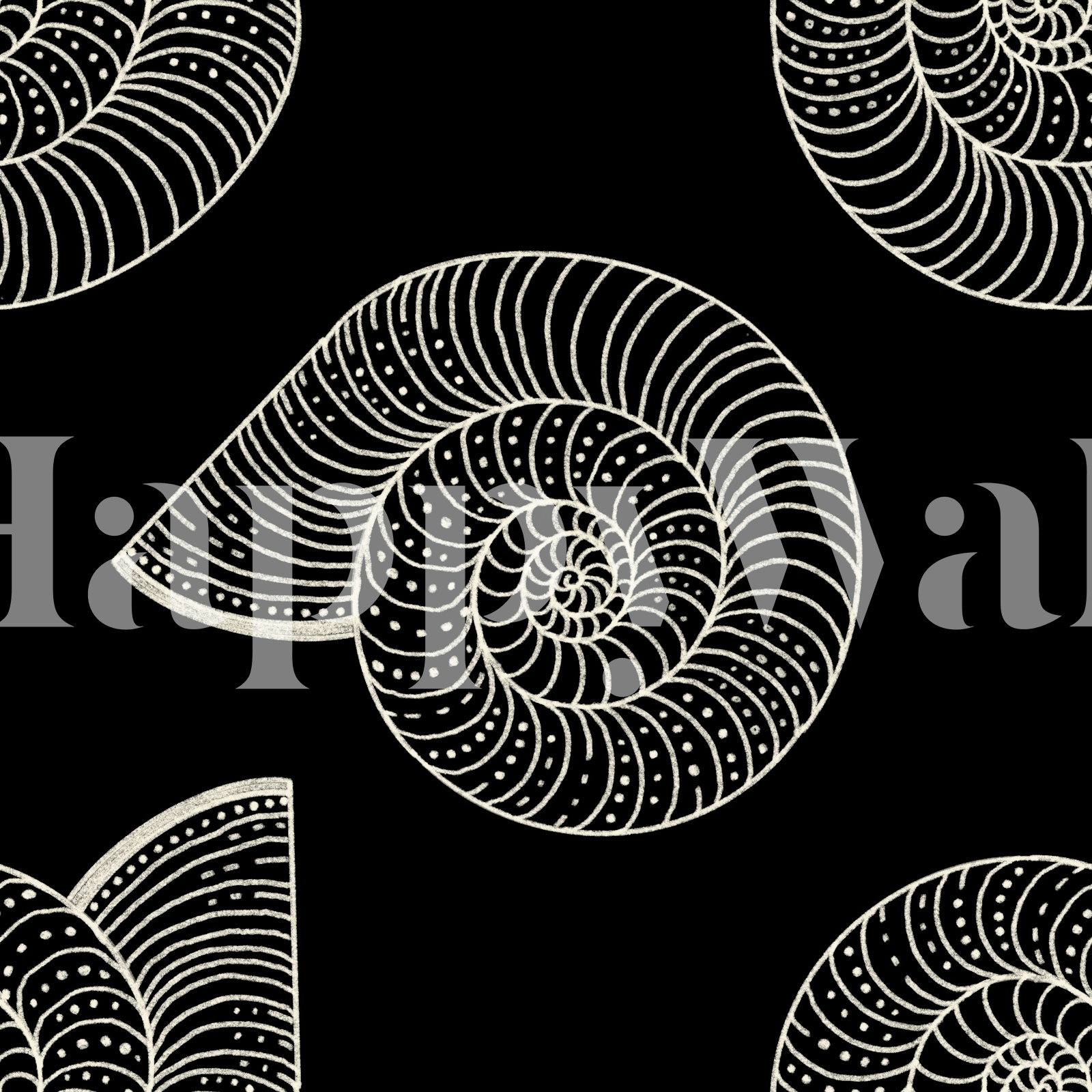 Papel de parede Seashells Pattern Black and White