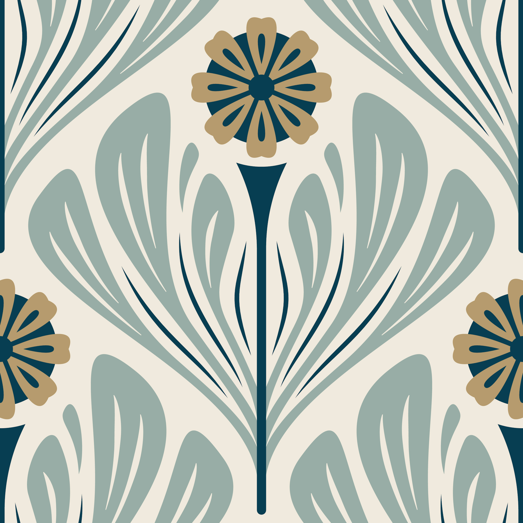 Scandi Folk Daisy in Teal Brown Wallpaper