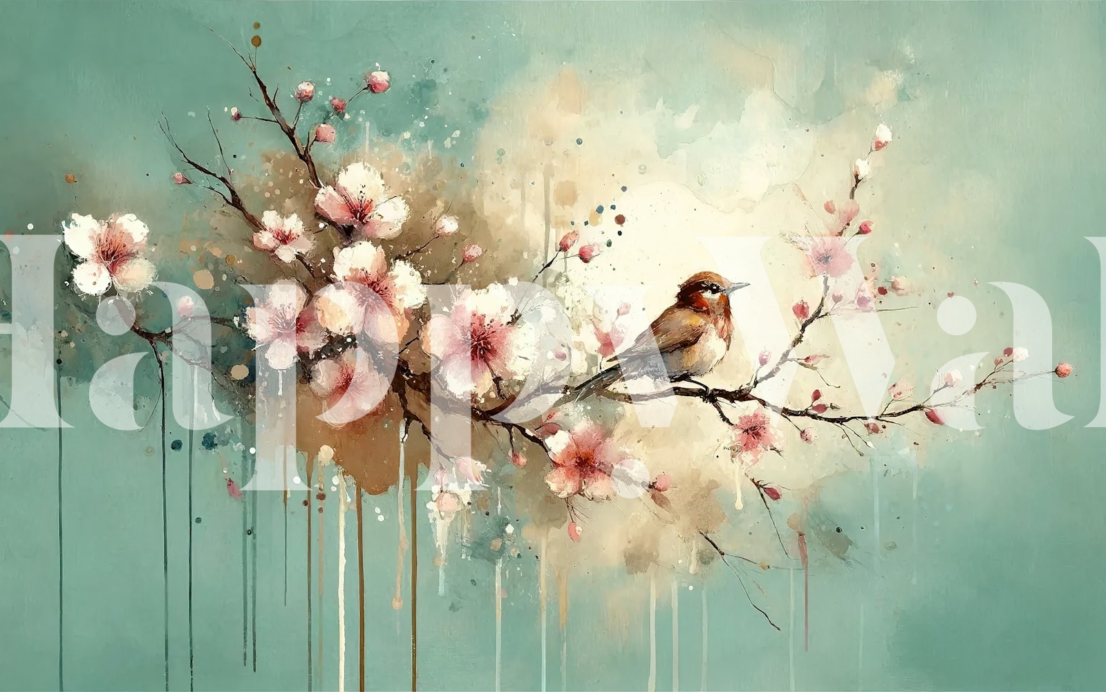 Bird Resting on Cherry Blossom Branch papel pintado