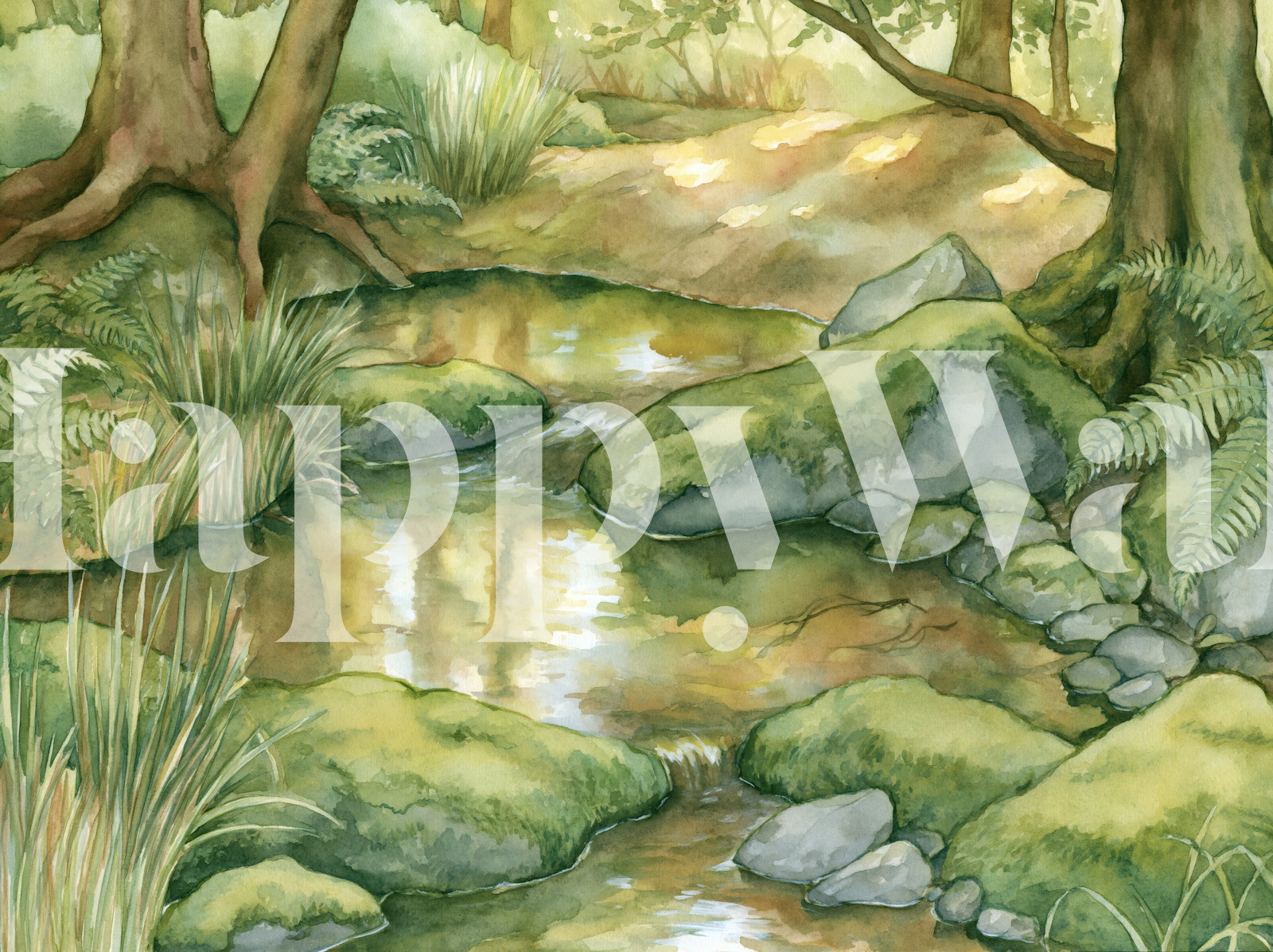 Forest Creek Wallpaper - Watercolor Nature