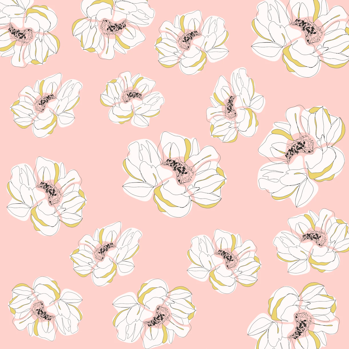 Peonies Rose Drawing Pattern Wallpaper - Buy Online | Happywall