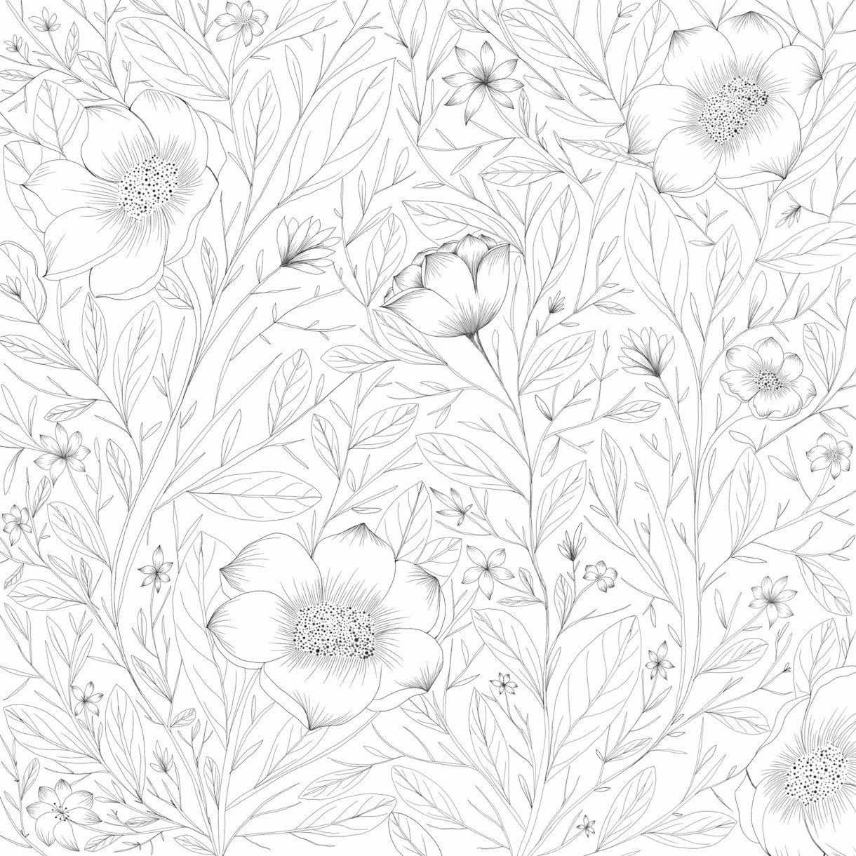 Monochrome Floral Wall Mural - Premium Quality | Happywall