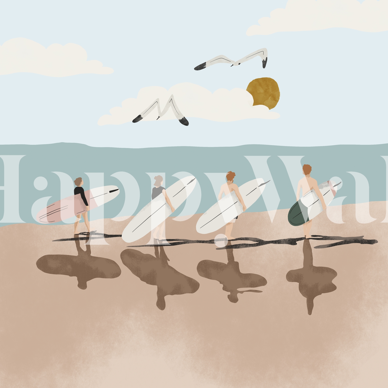 Surfing Beach Scene Wallpaper