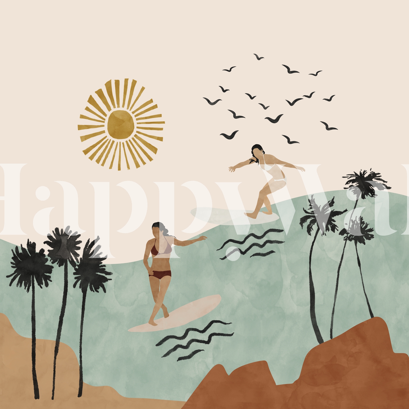 Surfing Beach Scene Wallpaper