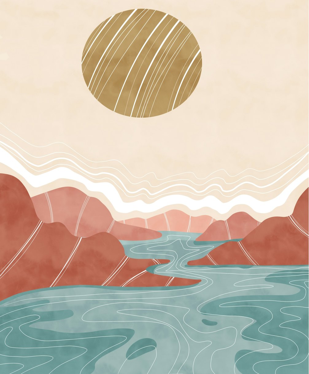 Modern Mountainous Pink Island Wallpaper | Happywall