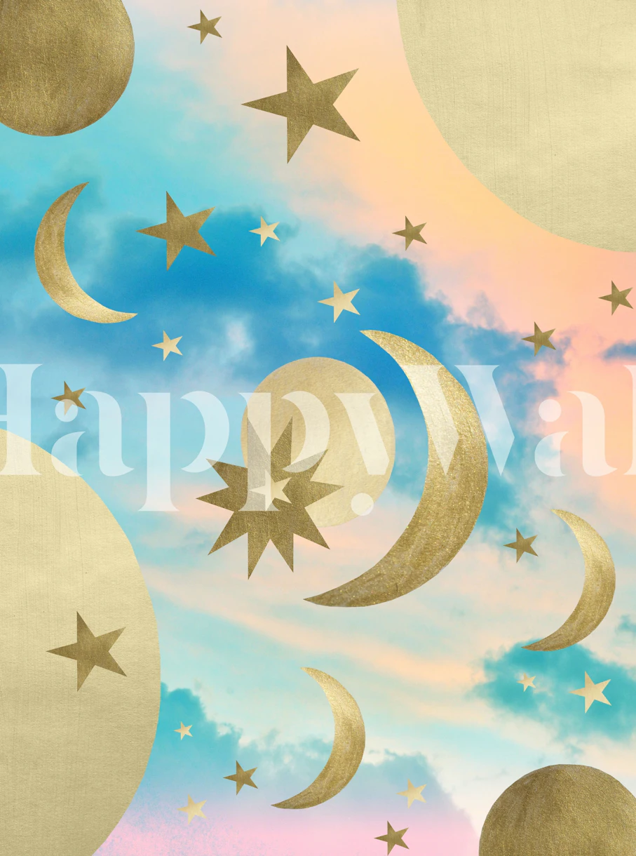 Pastel Starry Sky Moon Dream 3 Wallpaper | Happywall