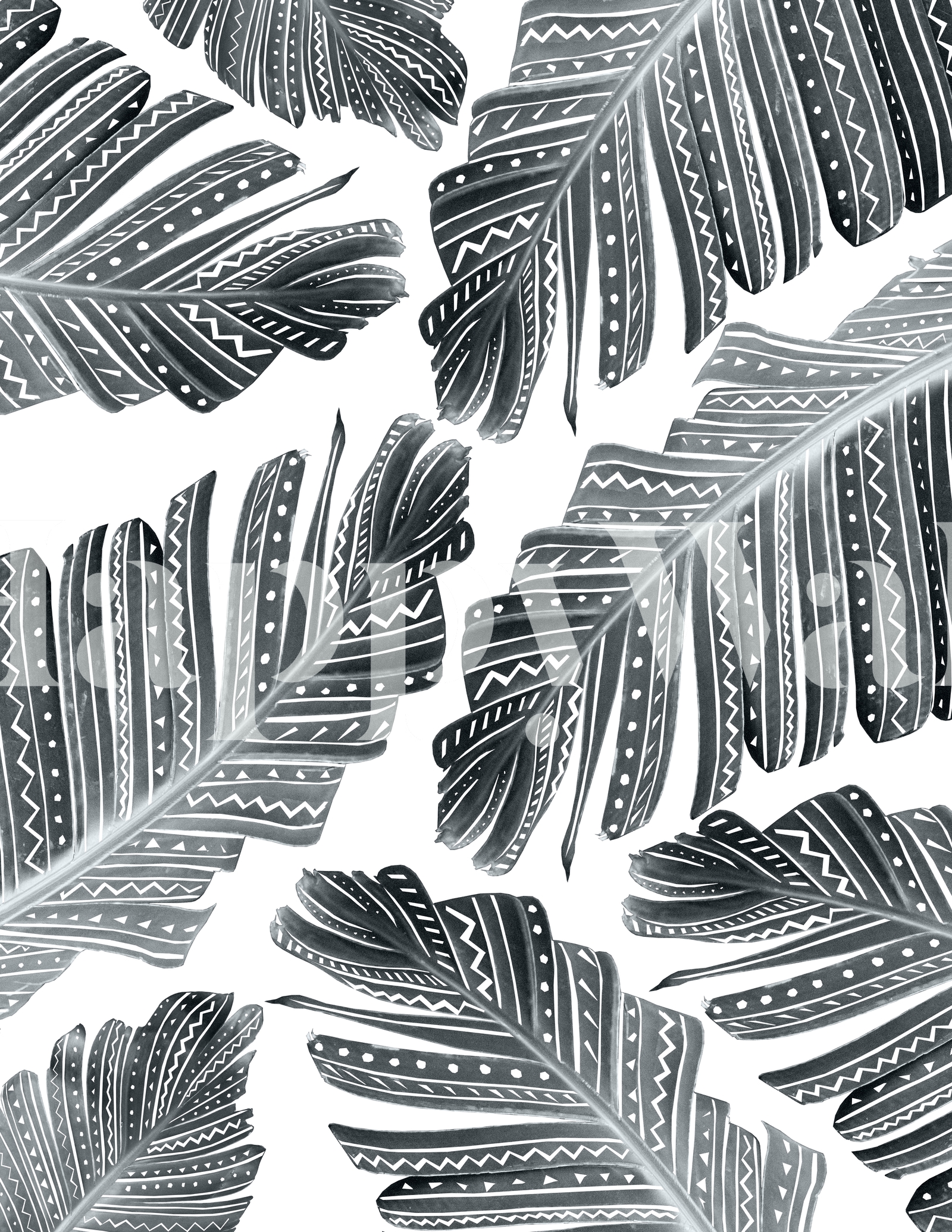 Boho Banana Leaves BW 1 Wallpaper | Happywall