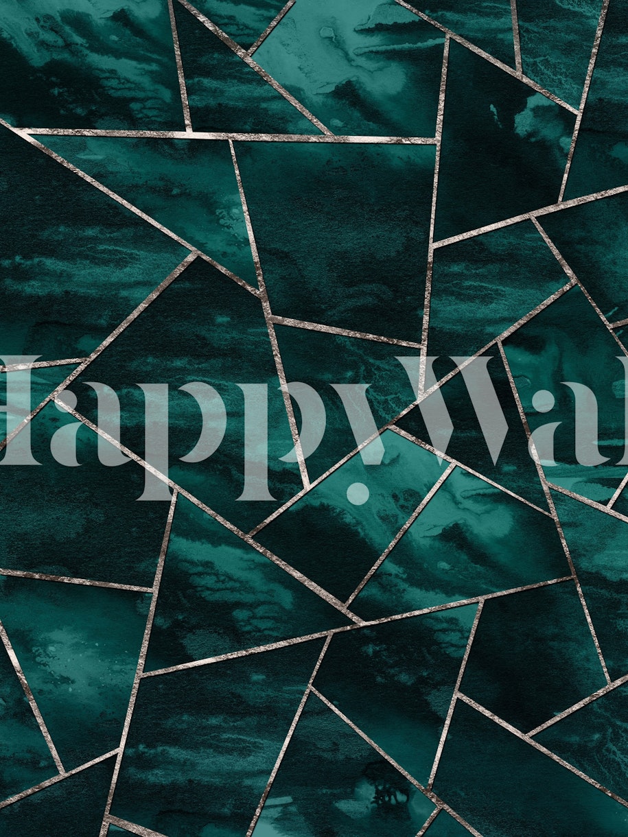 Dark Teal Ink Silver Geo 1 wallpaper - Free shipping | Happywall