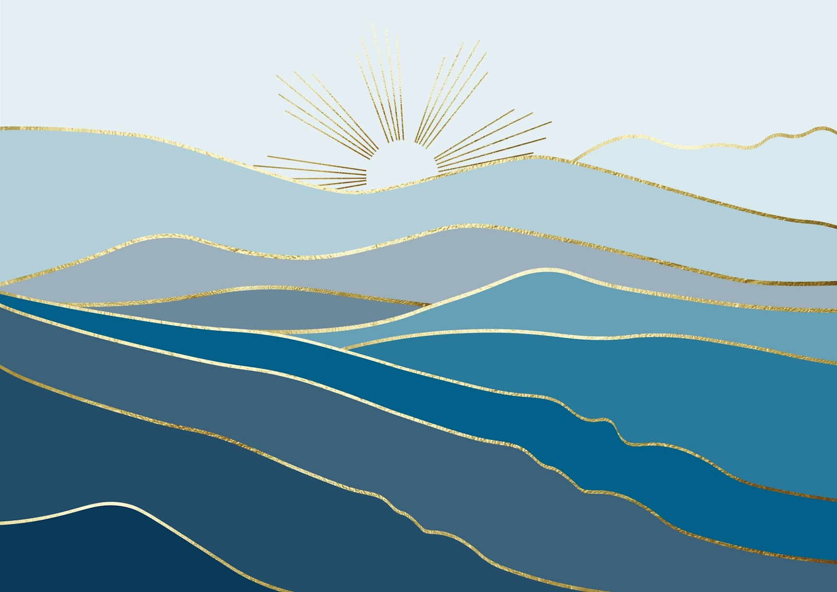 Landscape Blue and Gold Wallpaper - Happywall