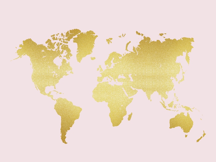 Gold World Map Wallpaper on Pink Background