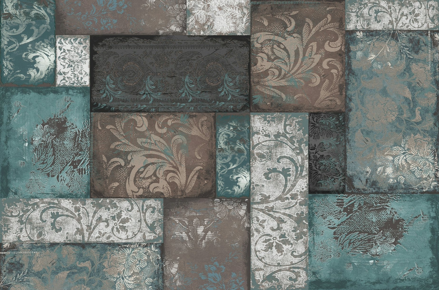 Bohemian Patchwork Aqua Taupe Wallpaper - Buy Online | Happywall