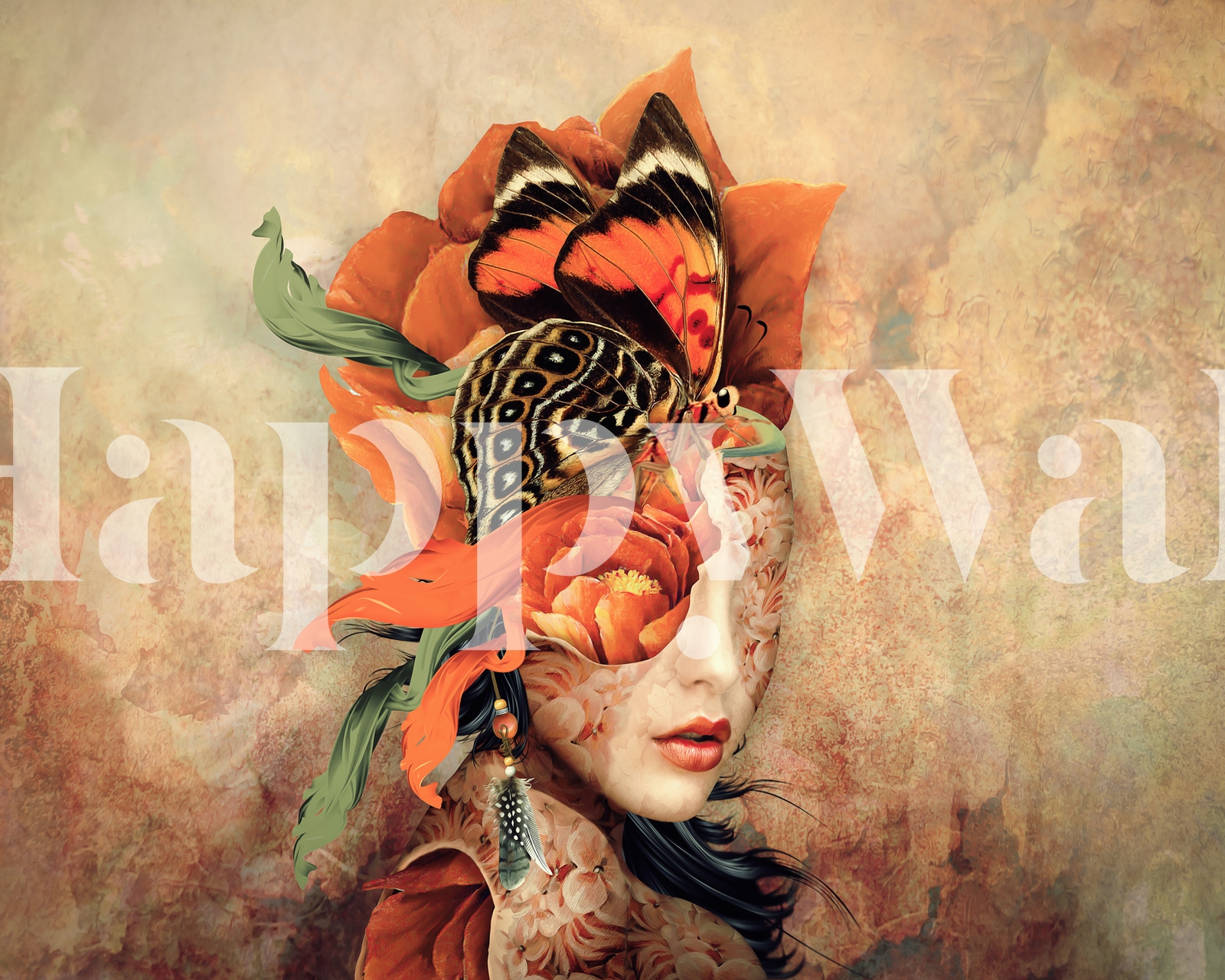 Floral Butterfly Woman Wallpaper