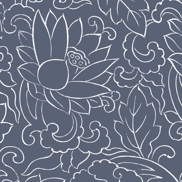 Blue Grey Lotus Flower Wallpaper - Buy Online | Happywall