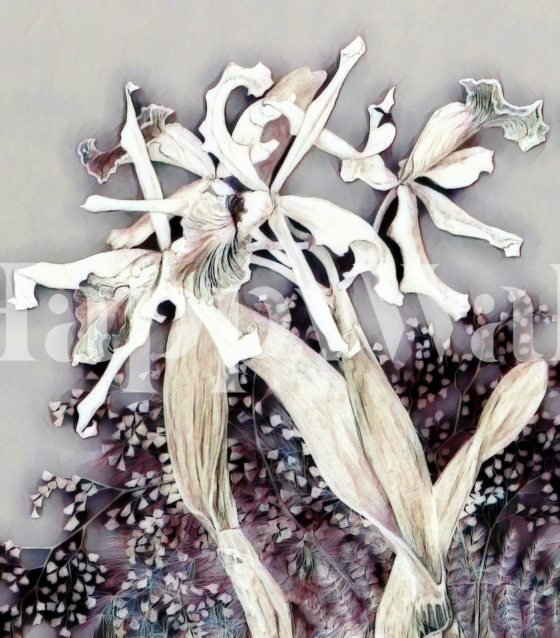 Soft Grey Lily Flower Art Wallpaper | Happywall.com