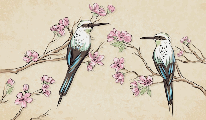 Japanese Birds Wallpaper - Happywall