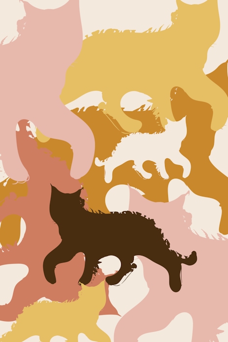 Cat Shapes Wallpaper in Pink and Yellow