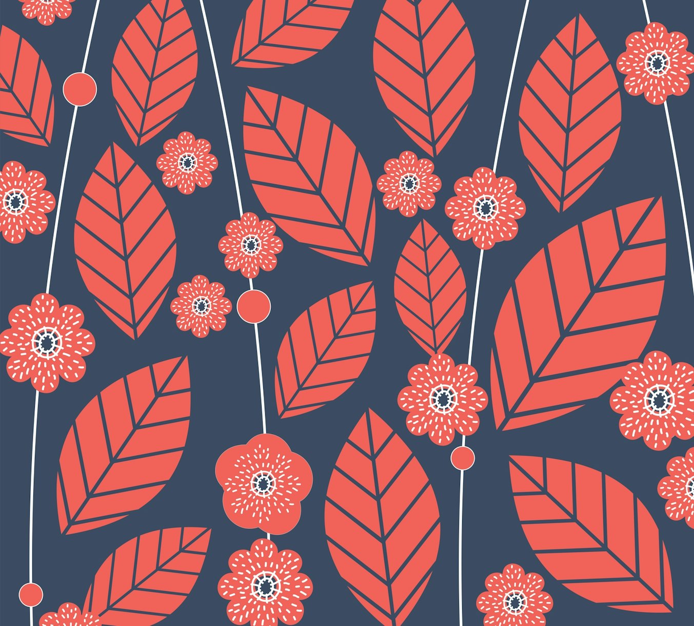 Indigo Red Leaves Pattern Wallpaper - Buy Online | Happywall