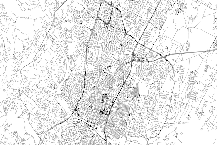 Austin Map Wallpaper - Black and White Design