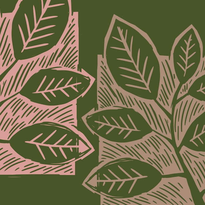 Wood Block Print Leaves Green wallpaper | Happywall