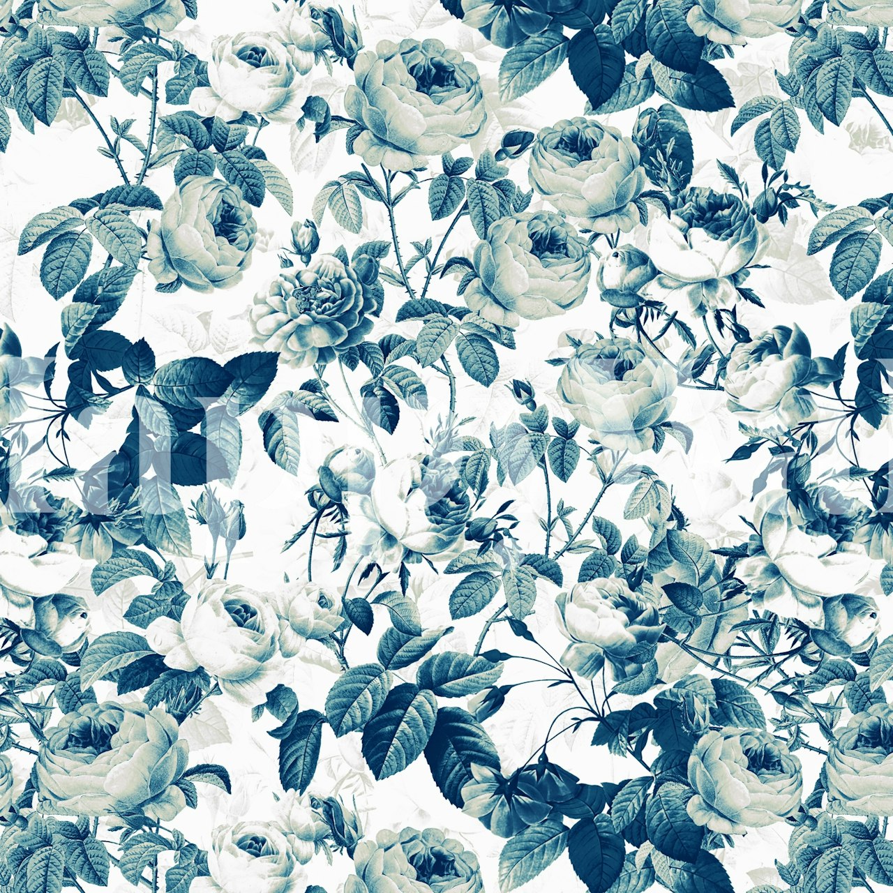 Vintage Romantic Blue Delft Roses Tapete - Online Kaufen | Happywall