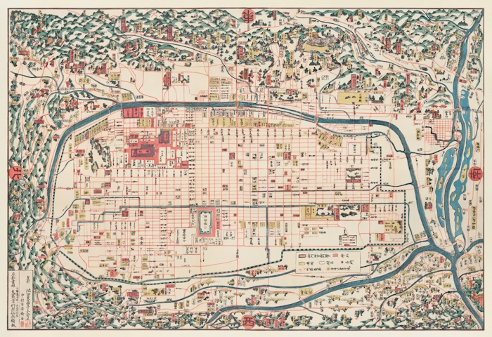 Old Kyoto Map Kyoto, Japan Vintage Map Art Print By Designer Map Art