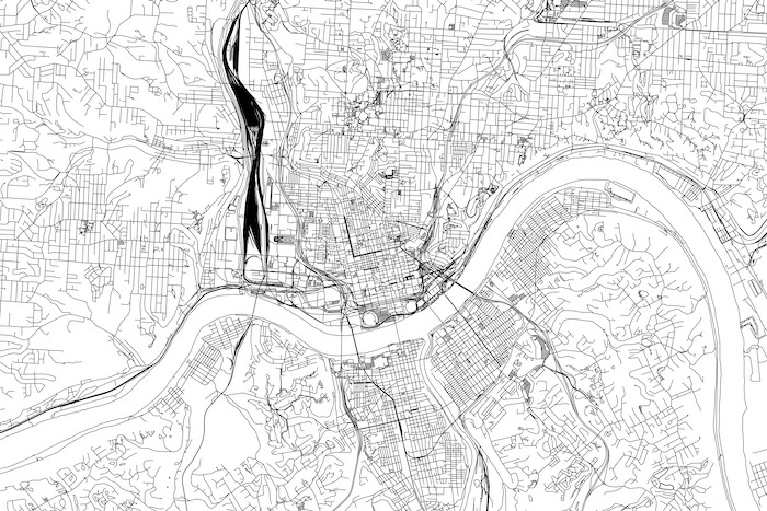 Cincinnati Map Black and White Wallpaper